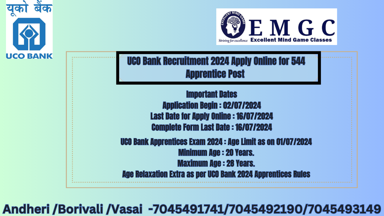 UCO Bank Recruitment 2024 Apply Online for 544 Apprentice Post